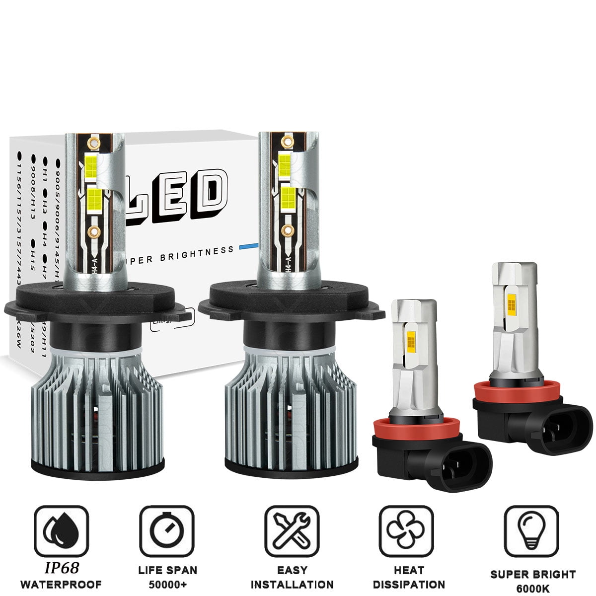 For 2007 - 2014 Honda CRV CR-V LED Headlight Fog Light High Low Dual Beam Bulbs - Walmart.com