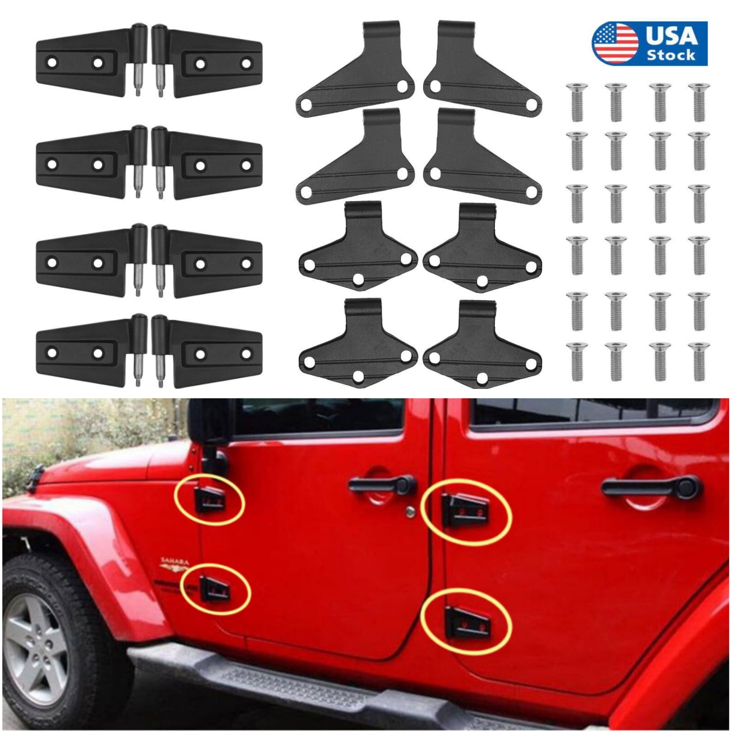 For 2007-2018 Jeep Wrangler JK Body Door Hinge Replacement Set Powder ...