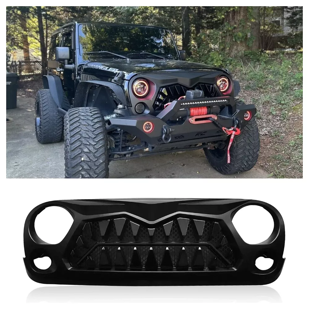 For 2007-2018 Jeep Wrangler JK JKU Front Grille Venom Style Gloss Black ...