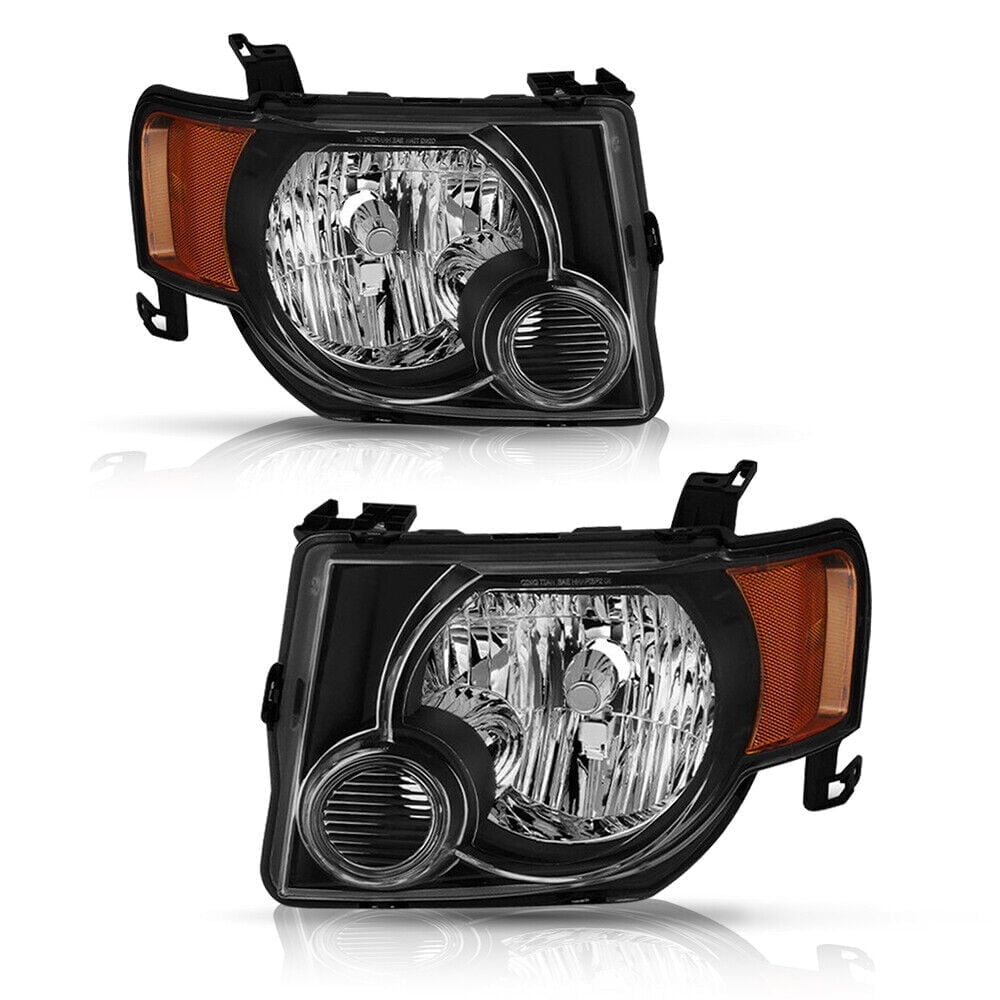 For 2008-2012 Ford Escape SUV Black Headlights Assembly Amber Corner ...