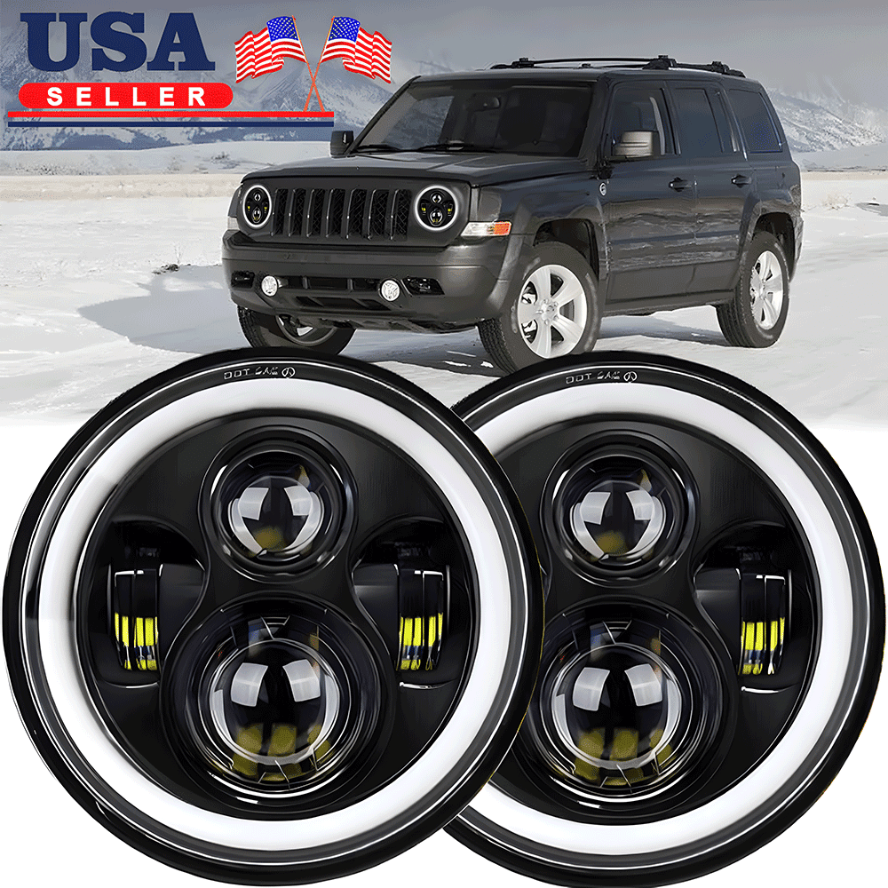 For 2008-2016 Jeep Patriot Pair 7" inch Round LED Headlights DRL ...