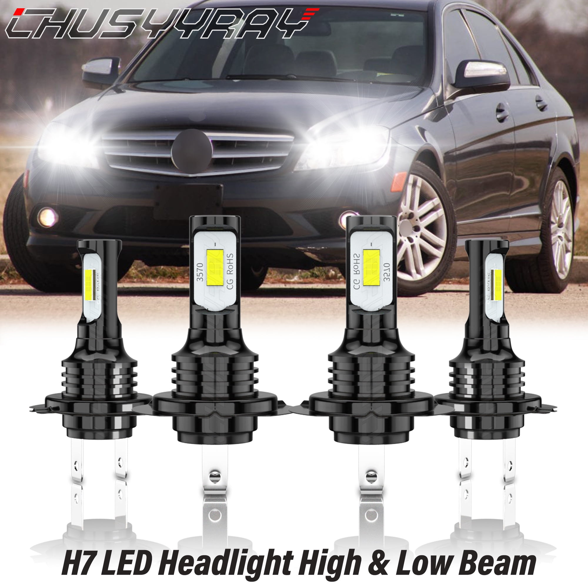 For 2008-2017 Mercedes-Benz C300 - H7 LED Headlight High Low Beam Bulbs ...