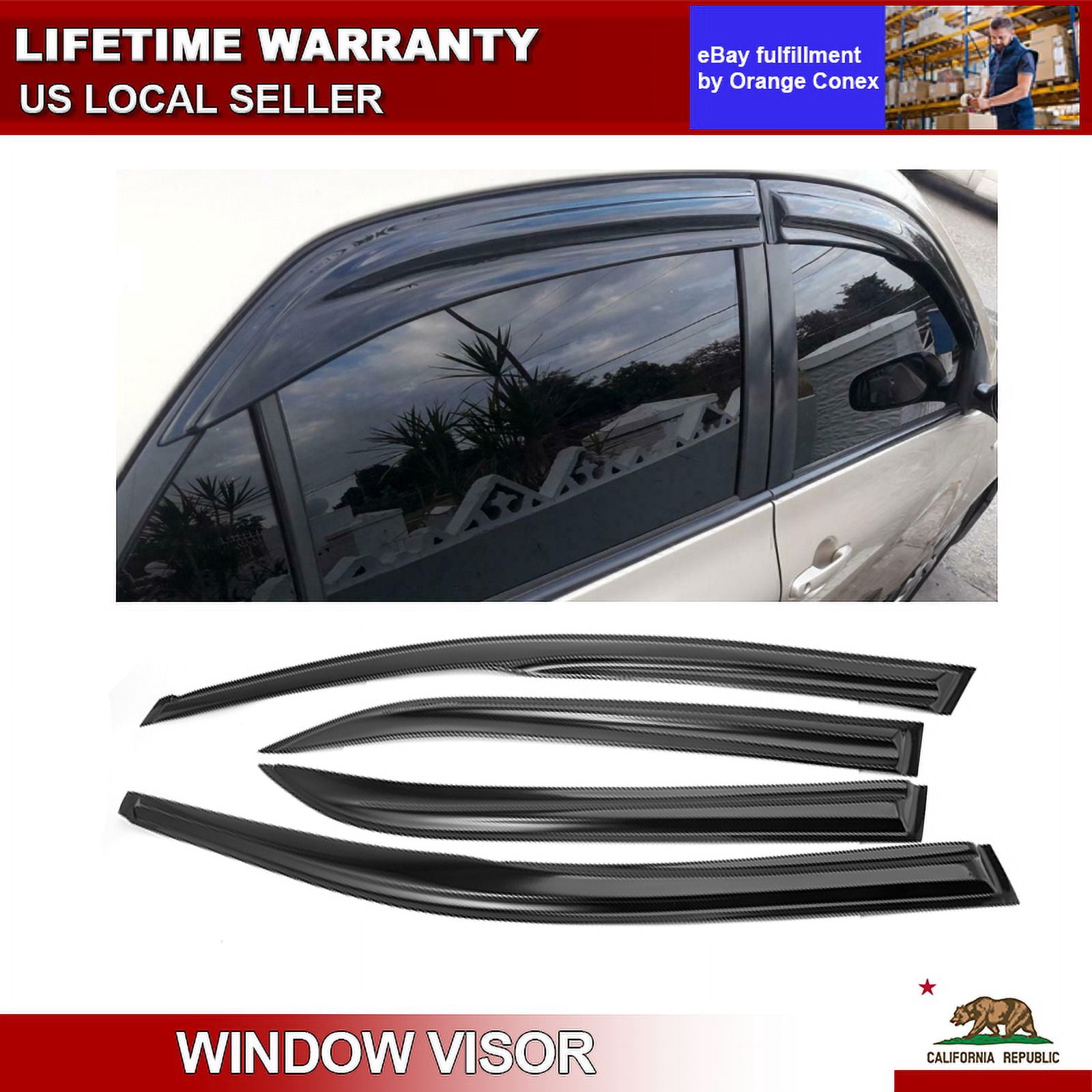 For 2009-2013 Toyota Corolla Sedan JDM Mugen Style Window Visors Rain ...