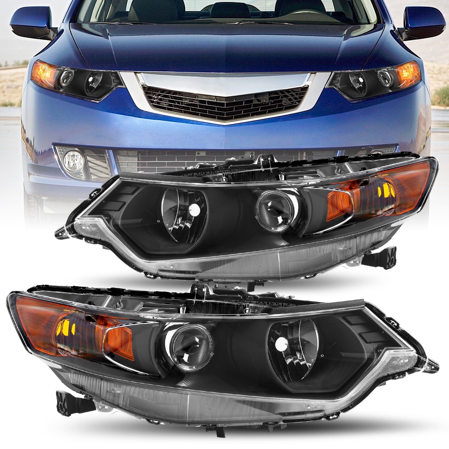 For 2009-2014 Acura TSX Black Housing Amber Corner HID Model Headlights ...
