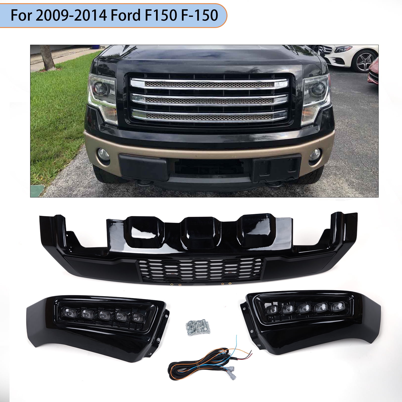 For 2009-2014 Ford F150 Raptor Style Assembly Painted Black Steel Front ...