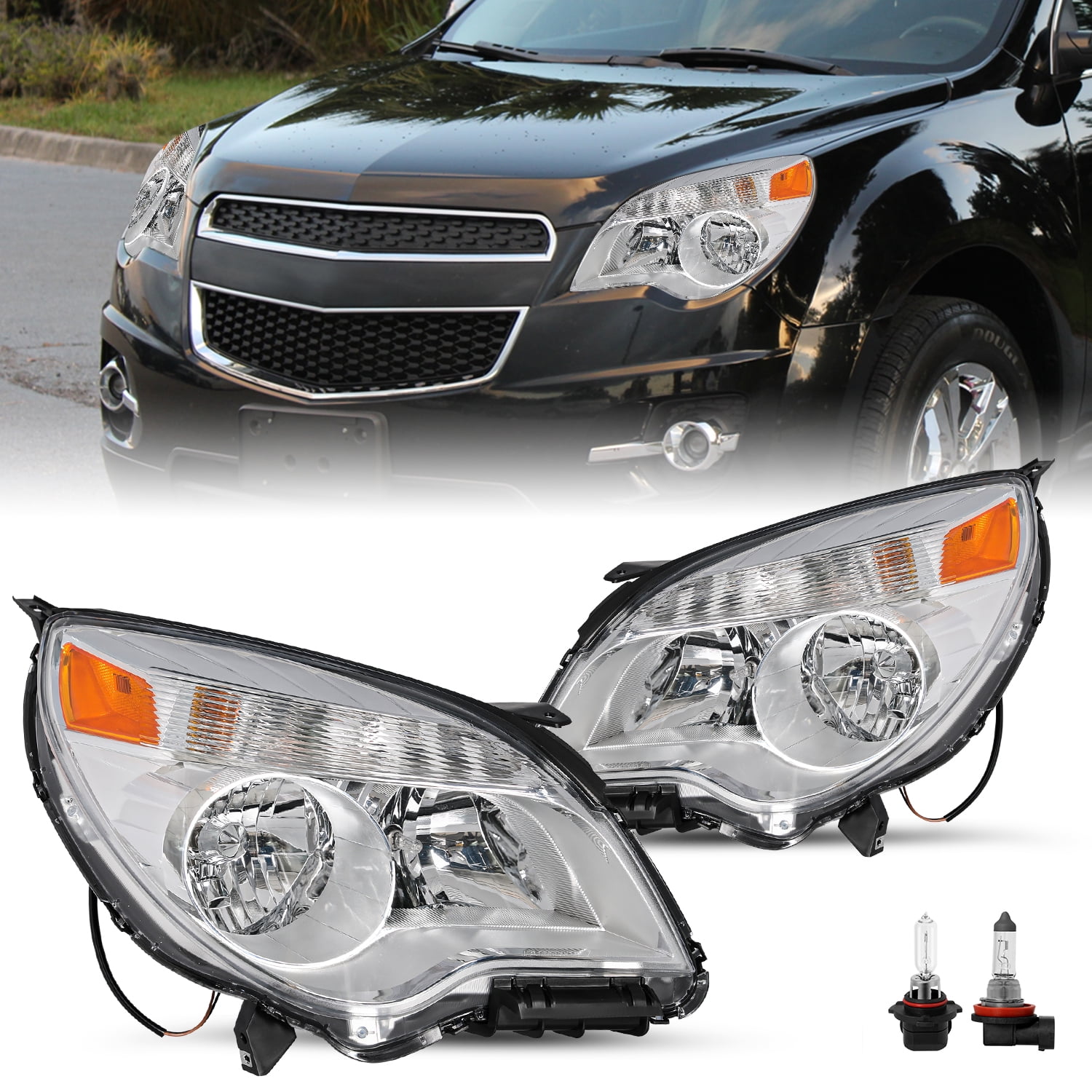 For 2010-2015 Chevy Equinox LS / LT Halogen Chrome Headlights Pair W ...