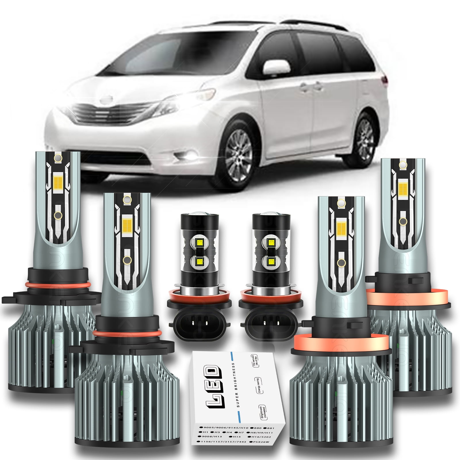 For 2011-2019 Toyota Sienna Combo 6x LED Headlights High Low Beam & Fog ...