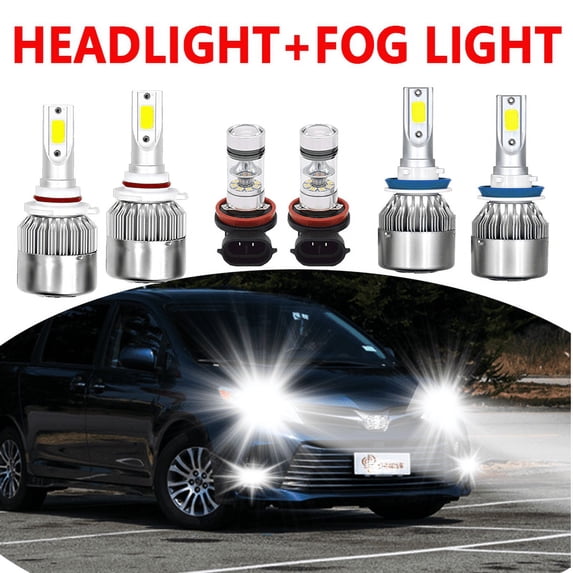 For 2011-2019 Toyota Sienna LED Headlight High Low Beam 9005 H11 & Fog ...