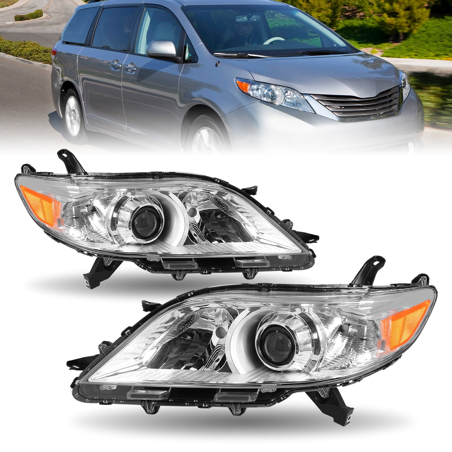 For 2011-2020 Toyota Sienna 4Dr Projector Halogen Headlights Assembly ...