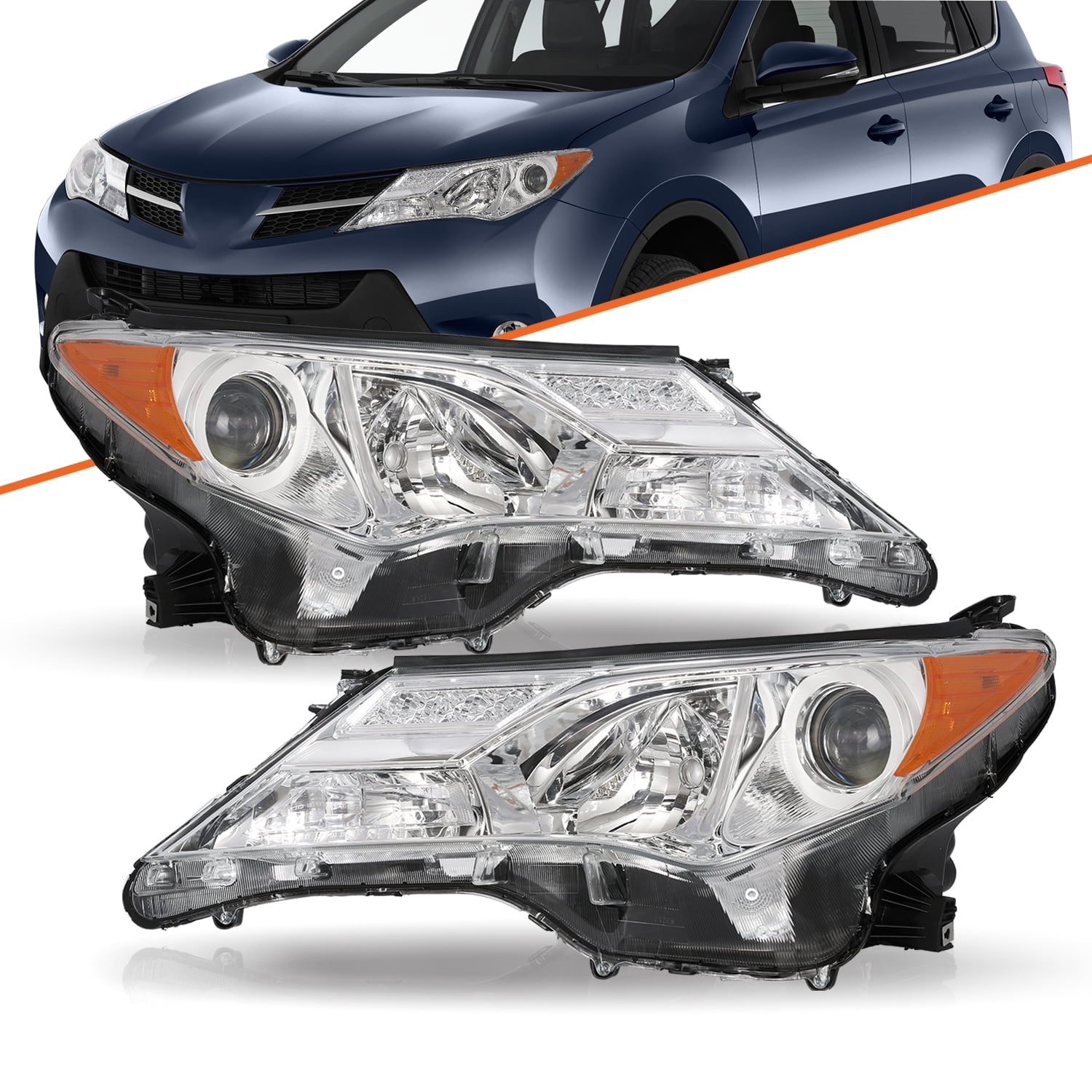 For 2013 2014 2015 Toyota RAV4 RAV-4 Headlights Headlamps Assembly Pair ...