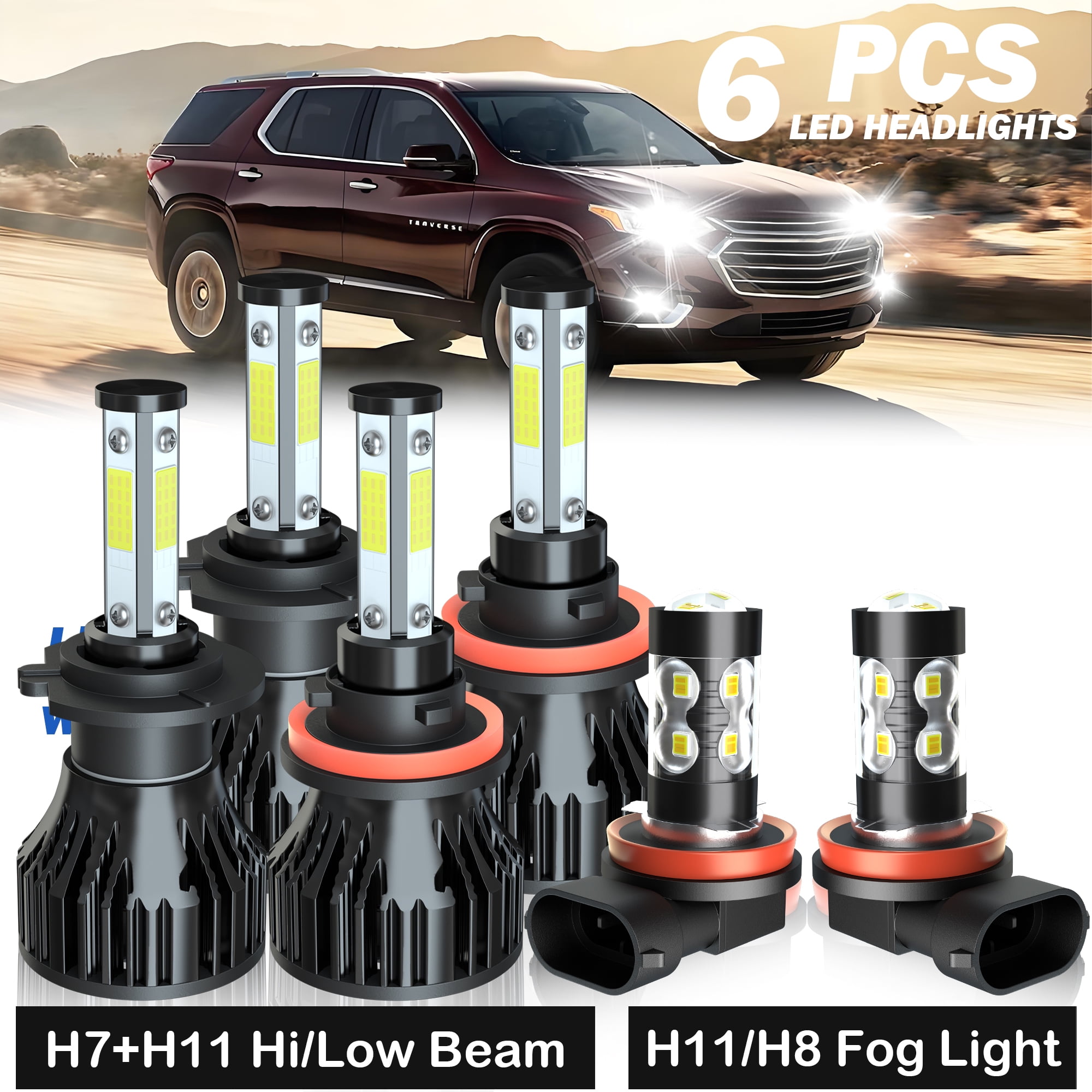 For 2013-2016 2017 2018 Chevy Traverse LED Headlight Hi/Lo+Fog Light ...