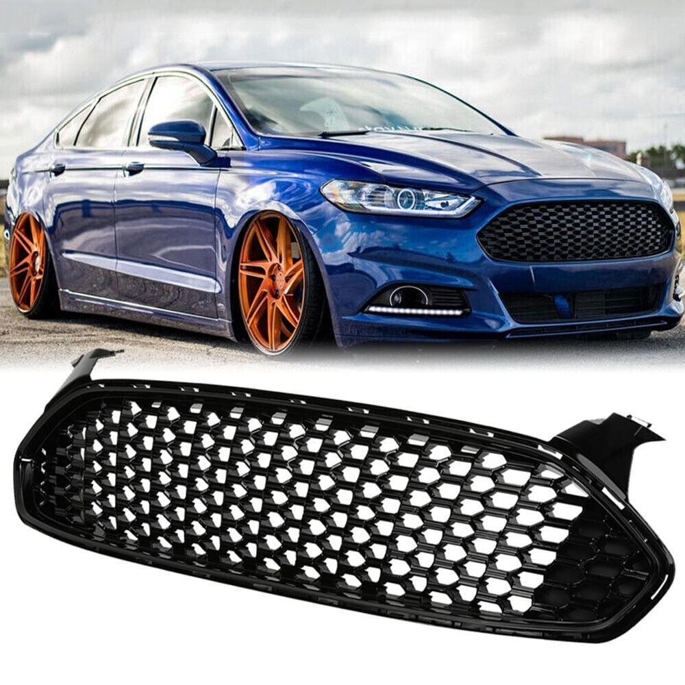 For 2013-2016 Ford Fusion Gloss Black Front Bumper Honeycomb Mesh ...
