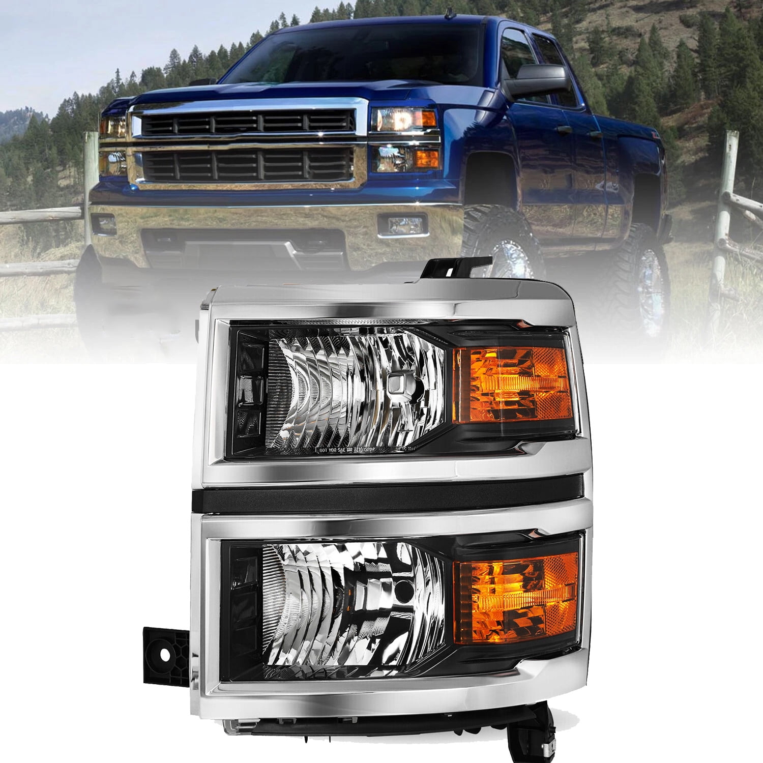 For 2014-2015 Chevy Silverado 1500 Chrome Headlight Driver Left side LH ...