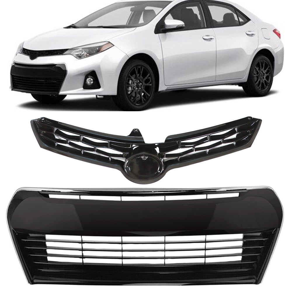 For 2014-2016 Toyota Corolla S Front Bumper Upper+Lower Grille Gloss ...