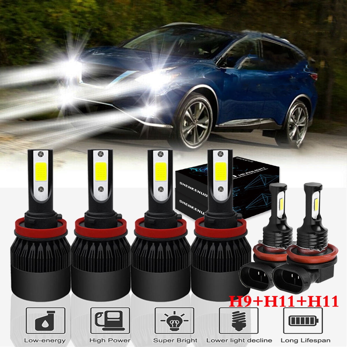 For 2014-2018 Nissan Rogue Headlights H9 H11 LED High and Low Beam+H11 ...