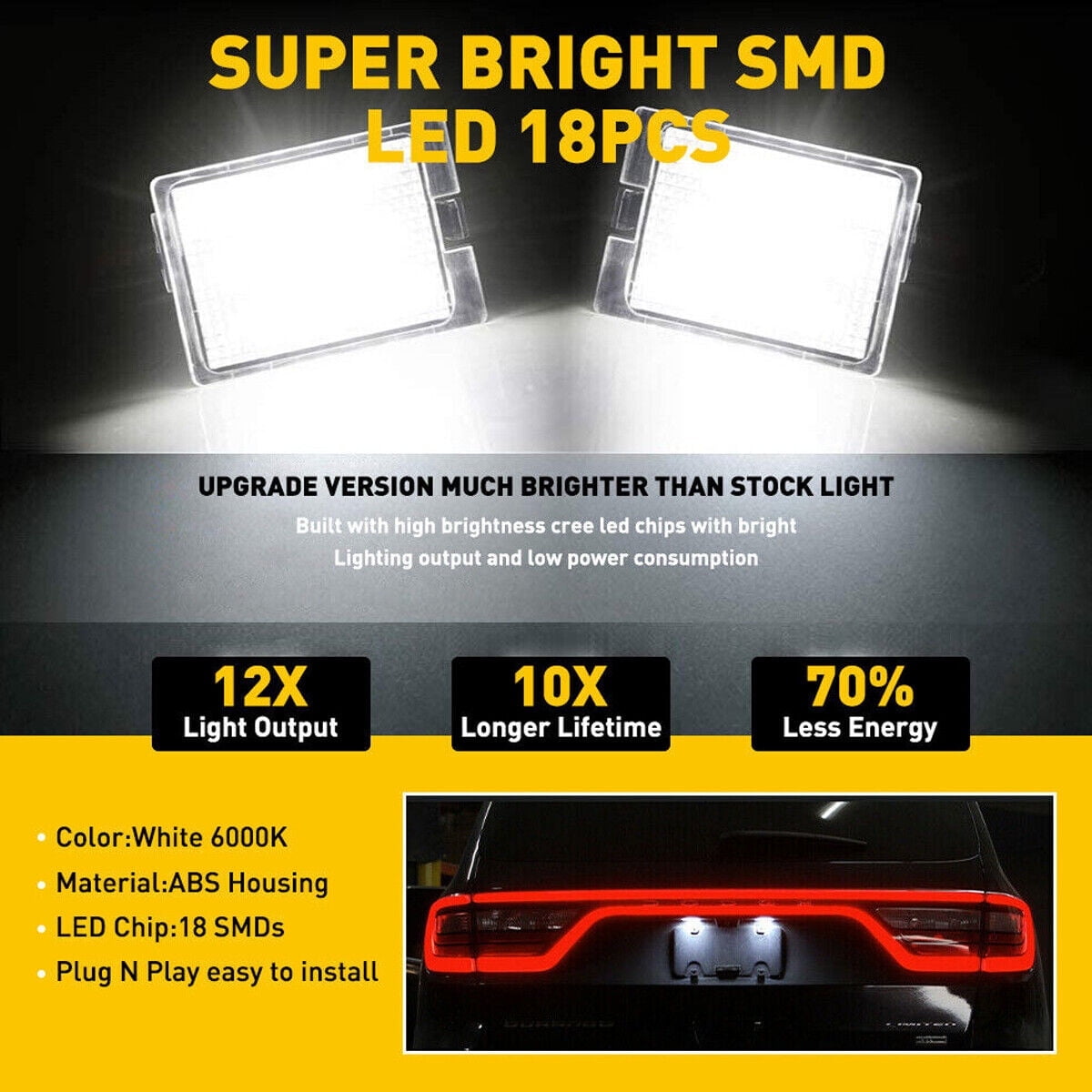For 2014-2020 Dodge Durango Super Bright 6000K LED License Plate Light ...