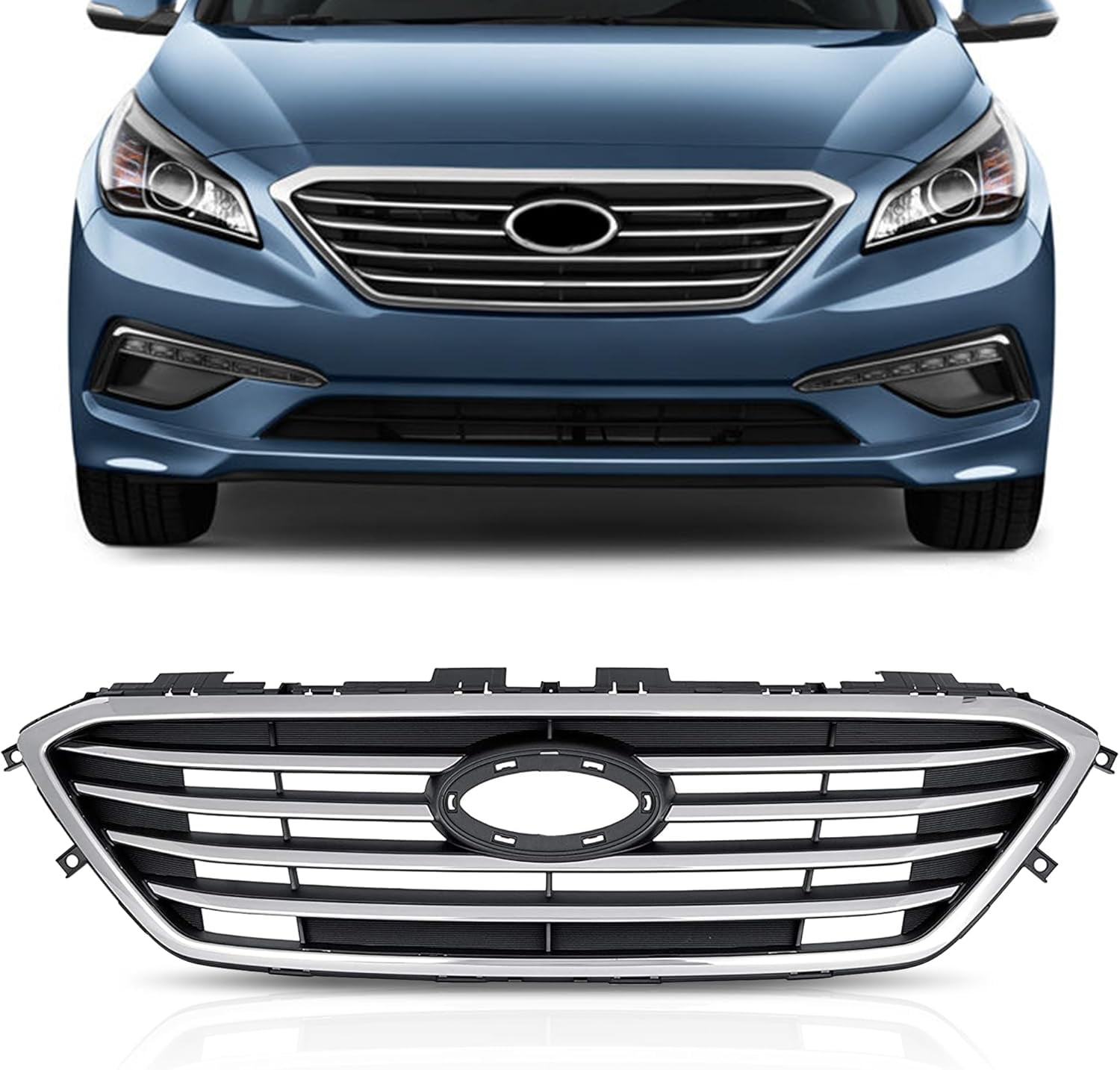 For 2015 2016 2017 Hyundai Sonata Grille Silver Front Bumper Plastic ...