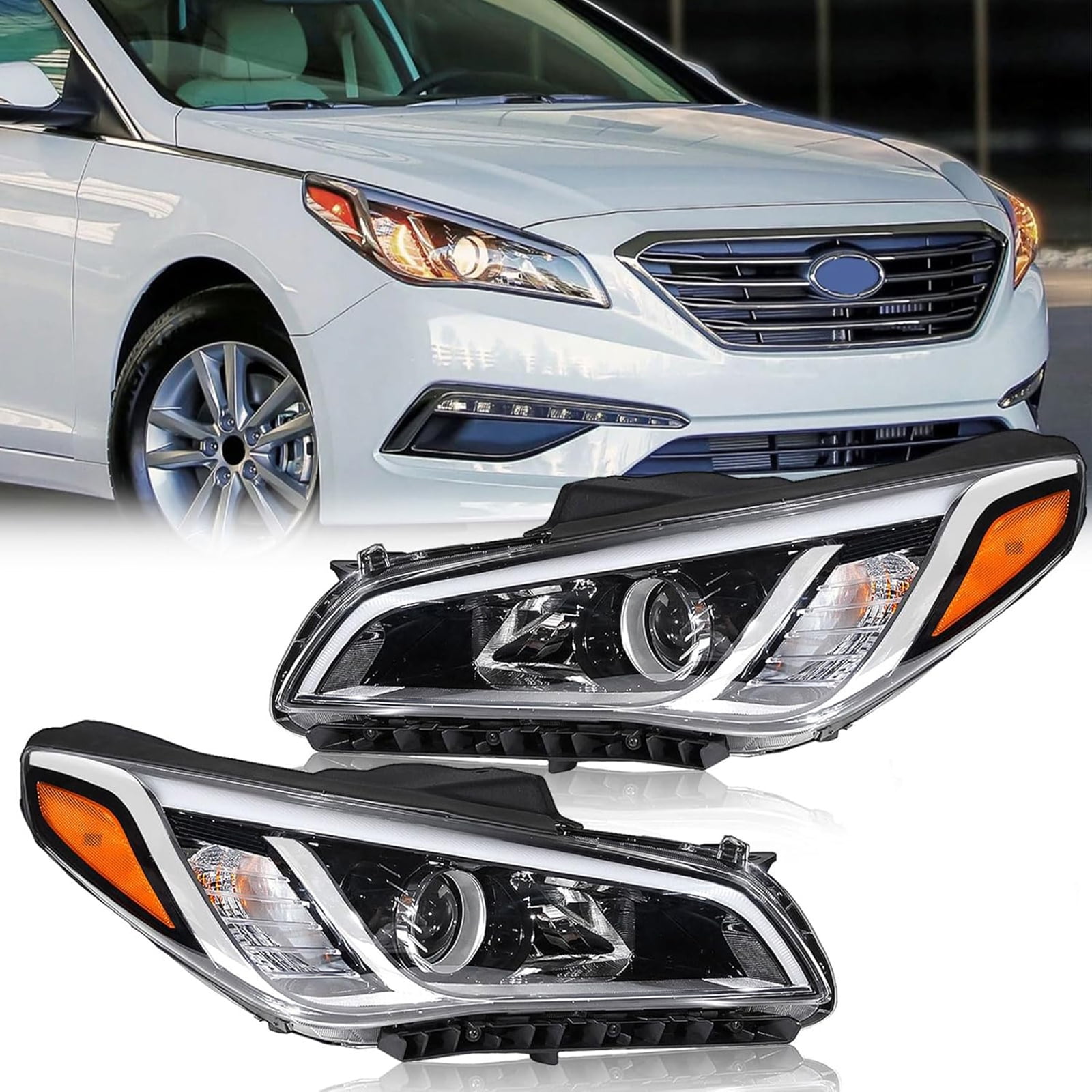 For 2015 2016 2017 Hyundai Sonata Headlights Driver Passenger w/ Bulbs ...