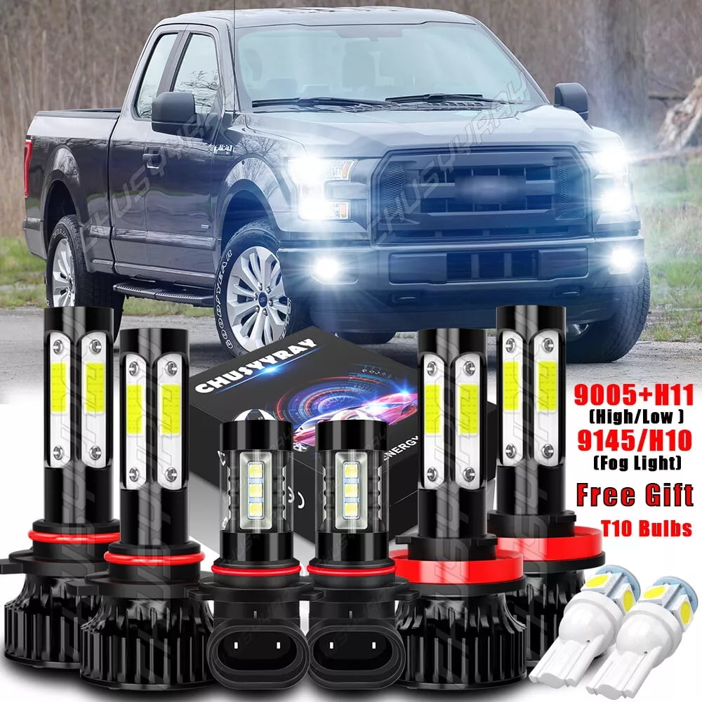 For 2015-2019 Ford F150 LED Headlight High Low Beam + Fog Light Bulbs ...