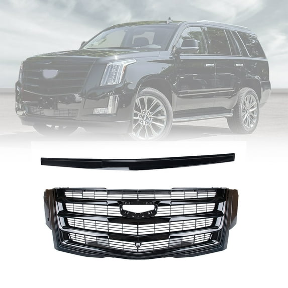 For 2015-2020 Cadillac Escalade Sport Grille Gloss Black with Hood Trim ...