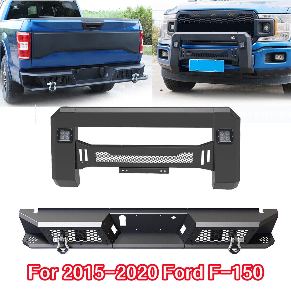 For 2015-2020 F-150 Front Bumper+Rear Bumper Bull Bar Powder Coated ...