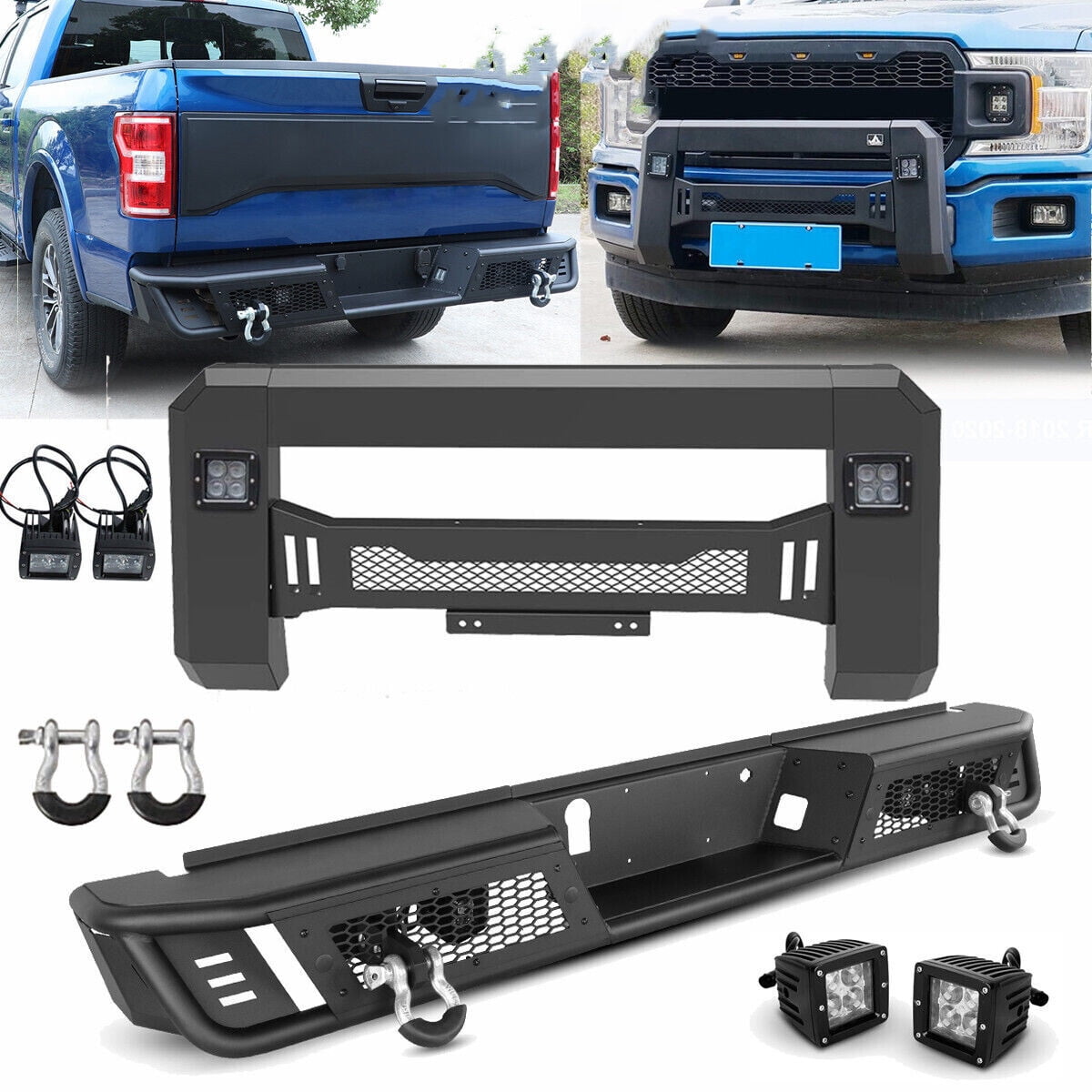 For 2015-2020 F-150 Front Bumper+Rear Bumper Bull Bar Powder Coated ...
