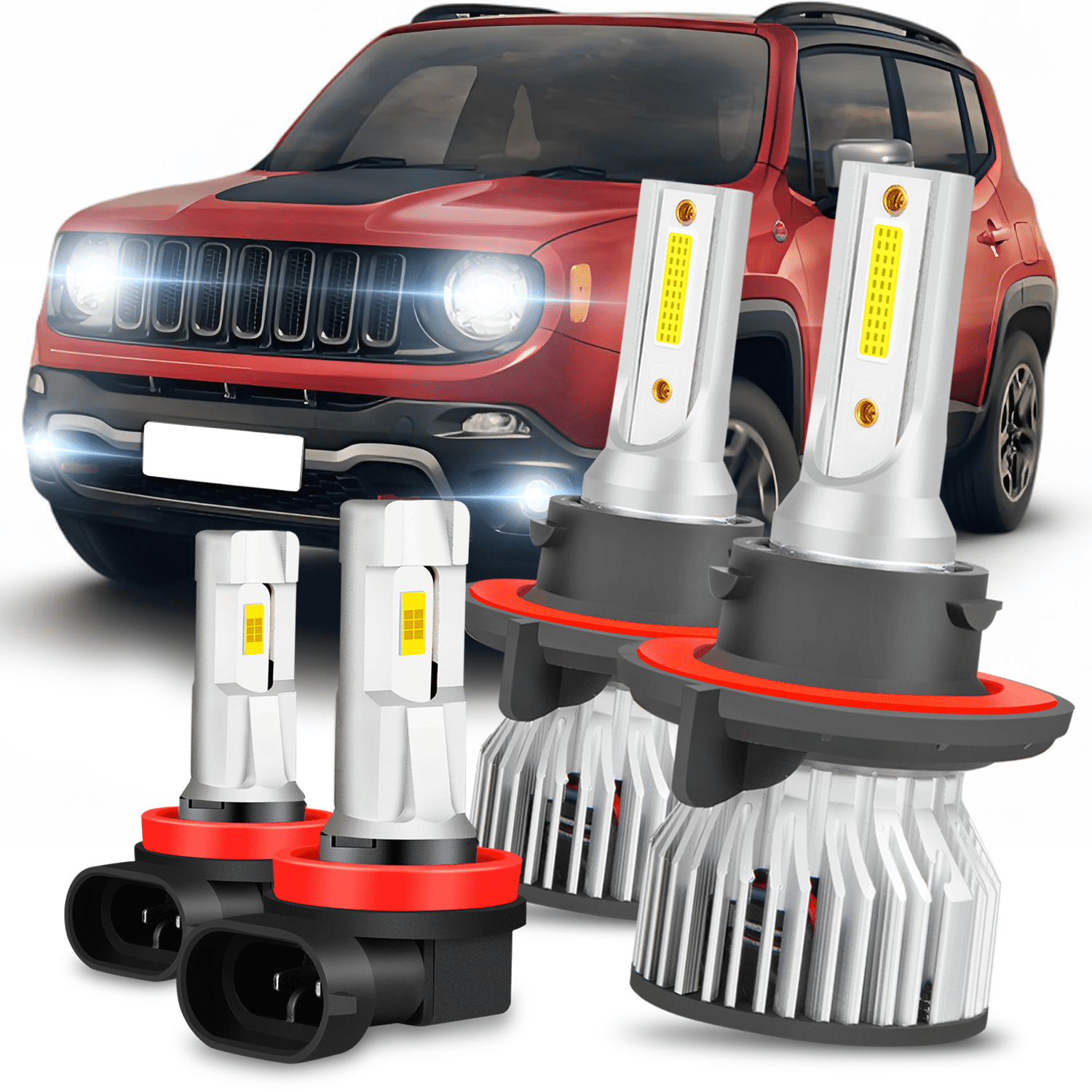 For 2015-2021 Jeep Renegade 2017 2018 2019 - 4x Combo LED 9008 Headlight Hi-Lo Beam + H11 Fog ...