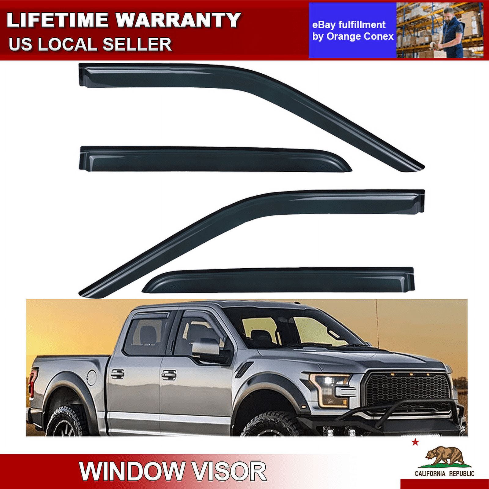For 2015-2022 Ford F150 Crew Cab In-Channel Black Window Vent Visor ...