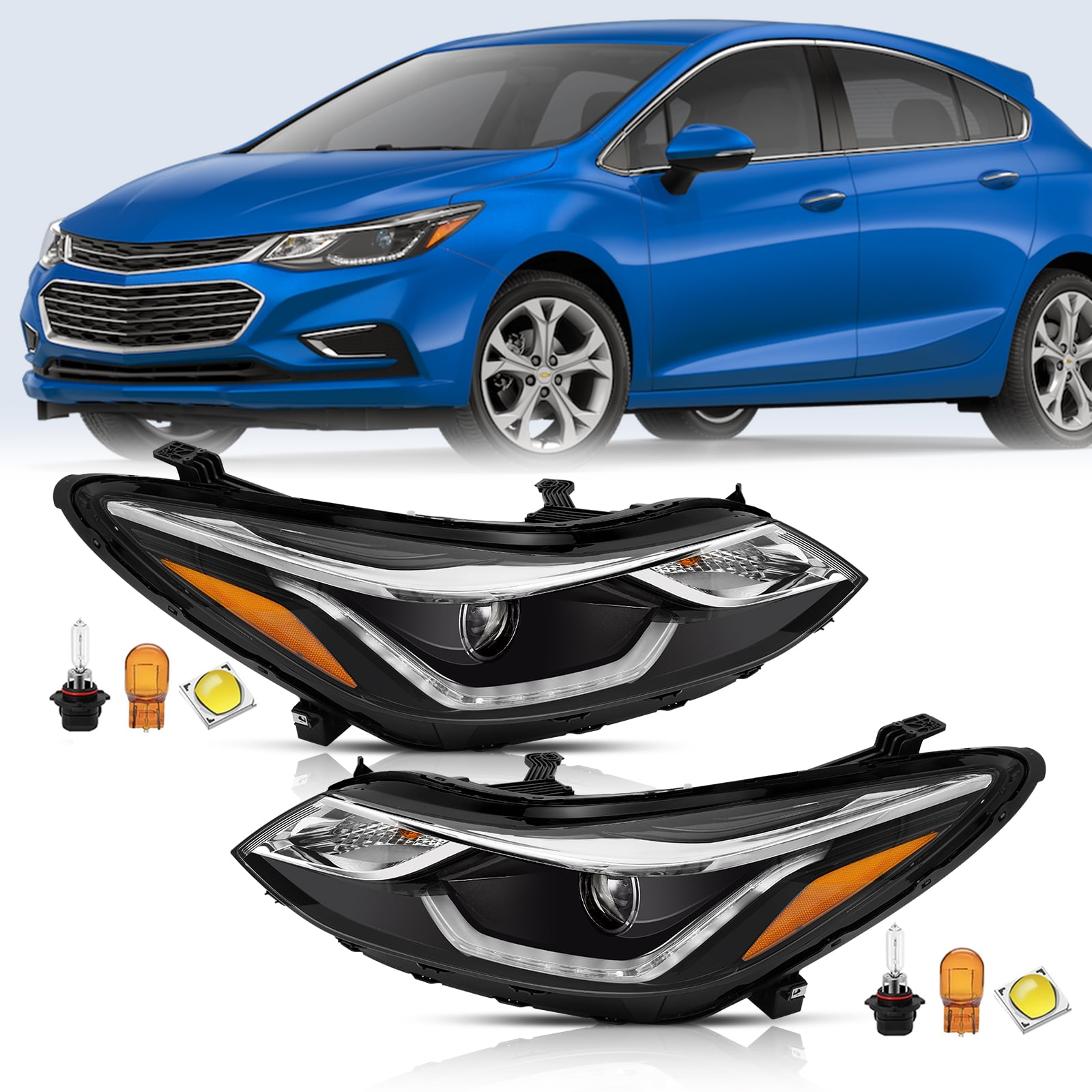 For 2016 2017 2018 2019 Chevy Cruze 4Door LED Halogen DRL Projector ...