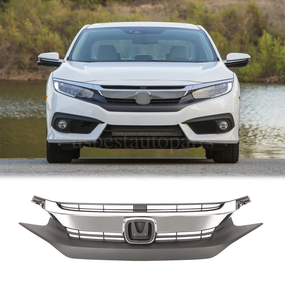For 2016 2017 2018 Honda Civic Front Bumper Grille Hood Grill w/Chrome ...