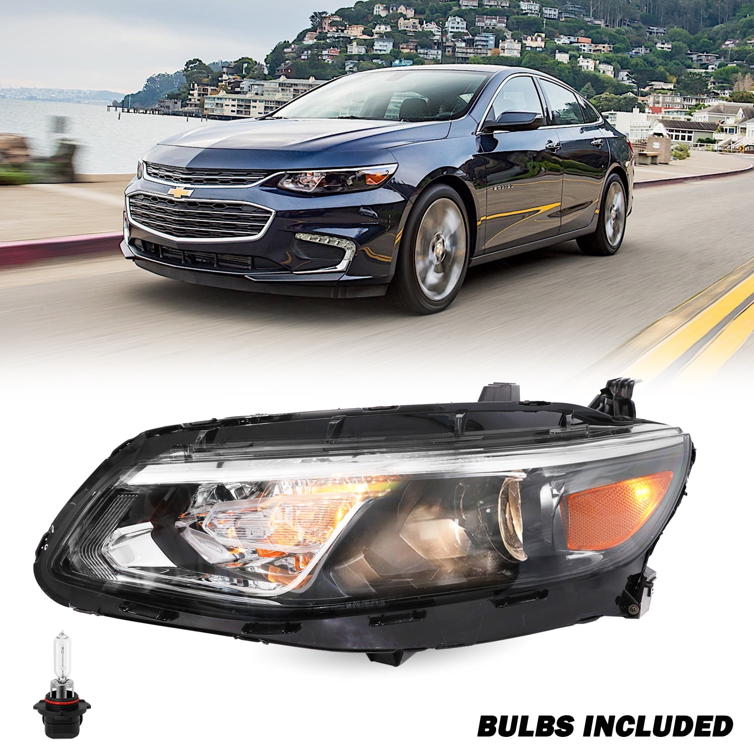 For 2016-2018 Chevy Malibu Headlight Halogen Driver Left Side Headlamp ...