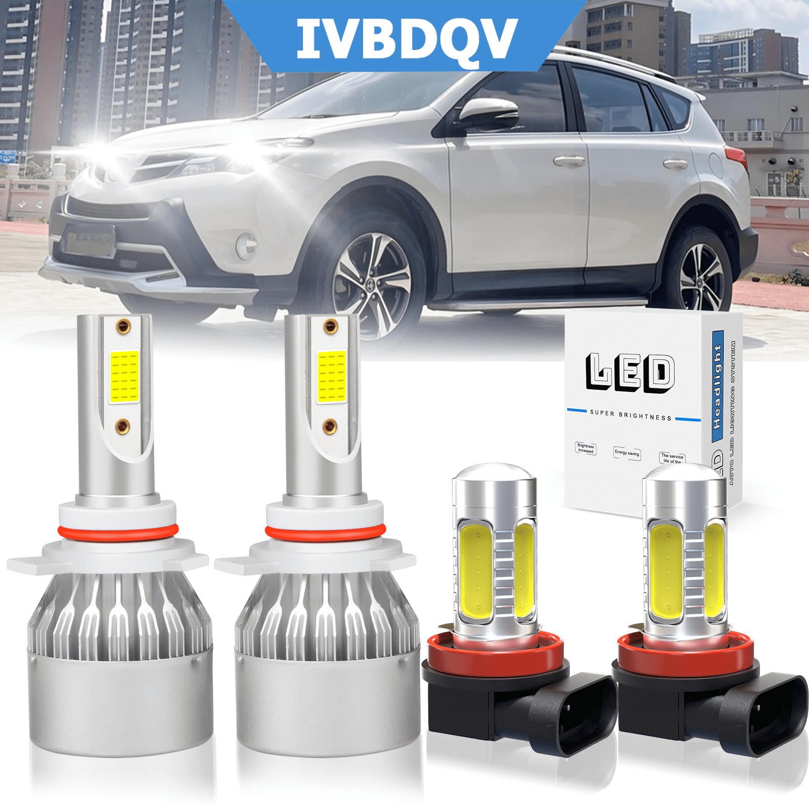 For 2016-2018 Toyota RAV4 LED Headlight Bulbs 9012 Hi/Lo Beam H11 Fog ...