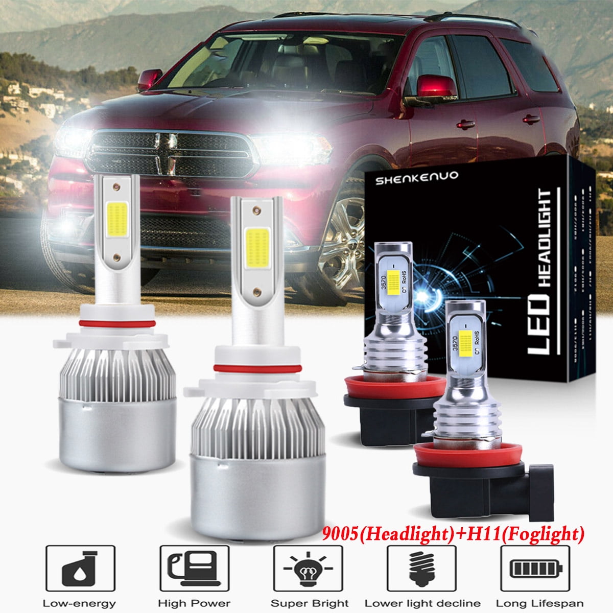 SHENKENUO Dodge Durango Headlights, 9005 LED High and Low Beam, H11 Fog ...