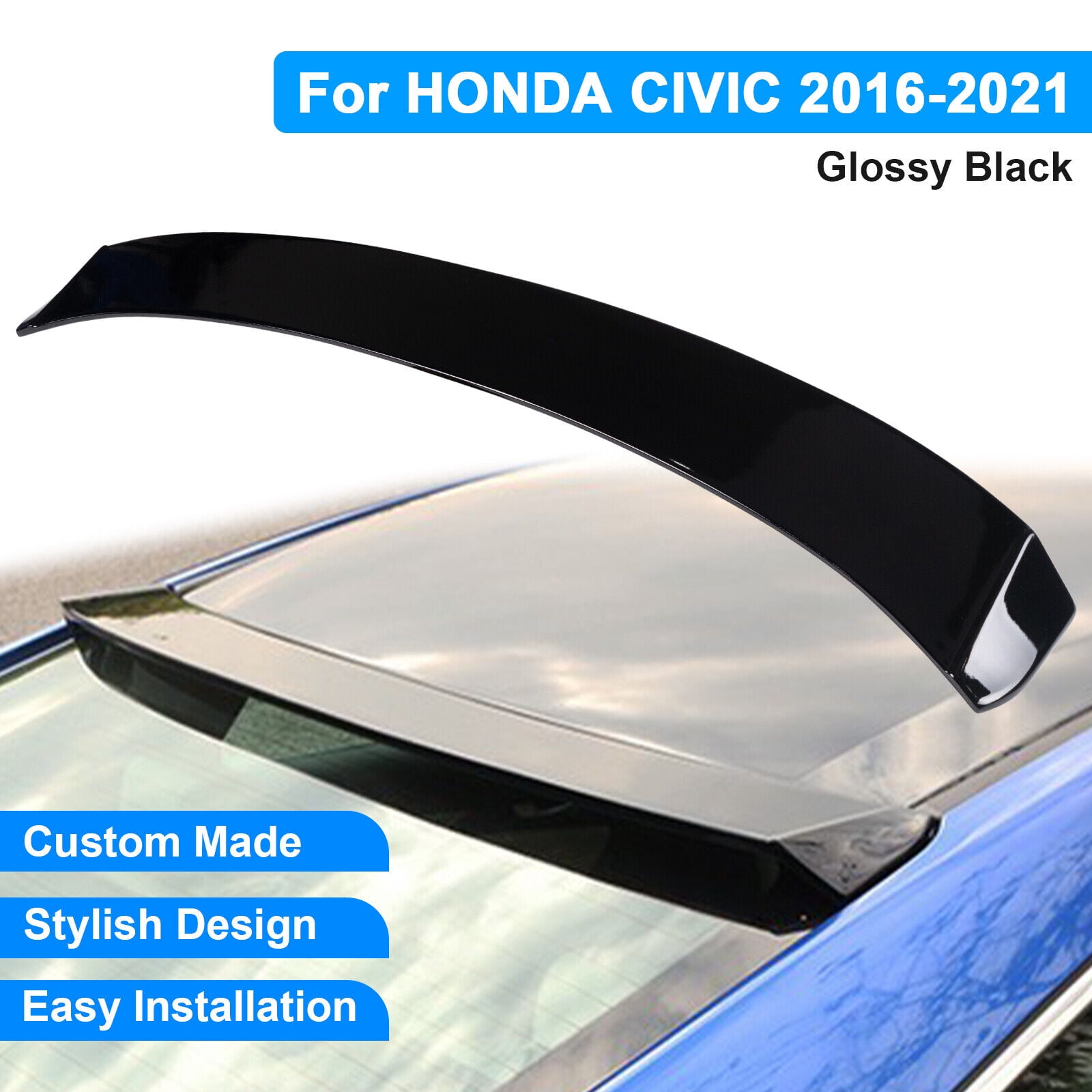 For 2016-2021 10th Honda Civic Rear Window Spoiler Wing Glossy Black ...