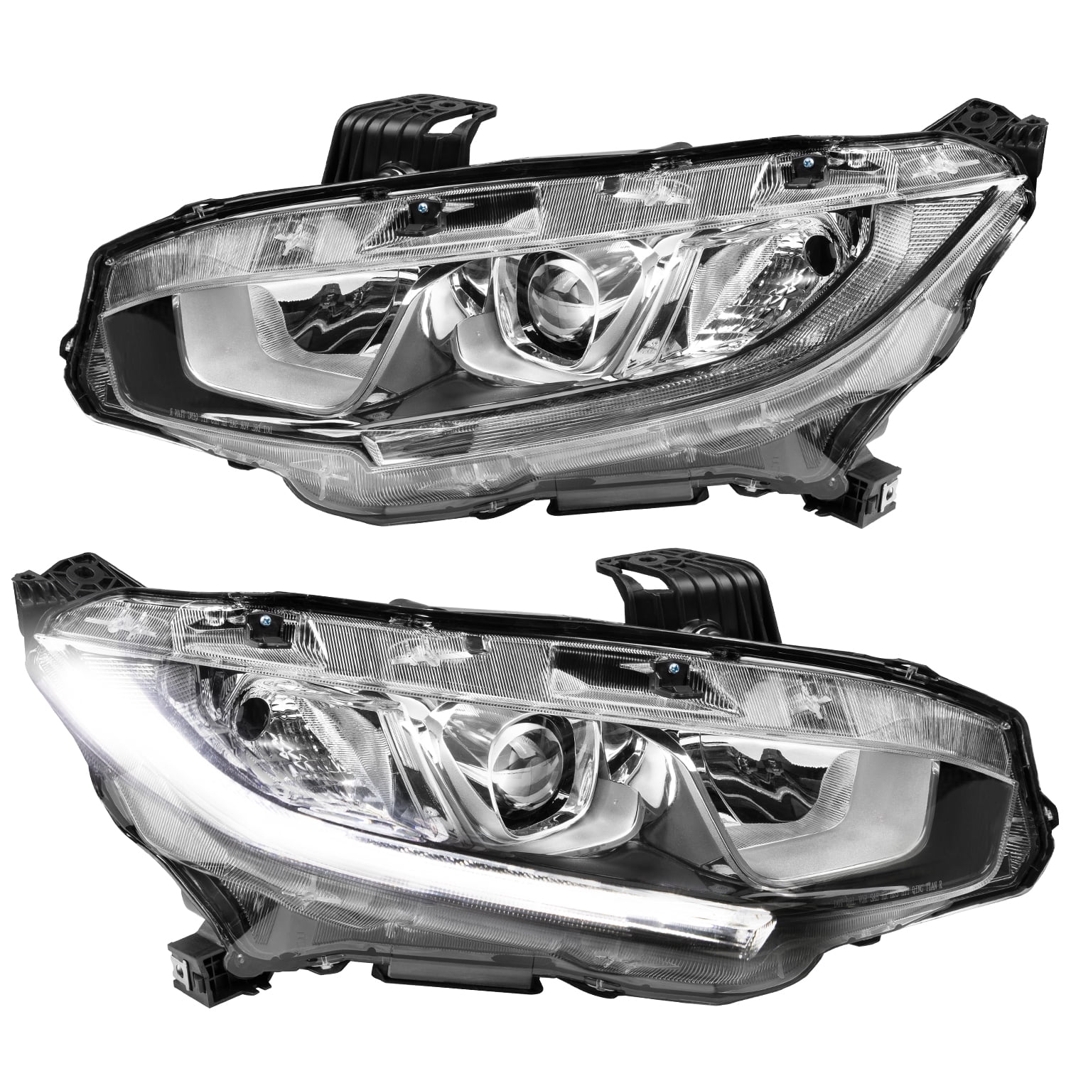 For 2016-2021 Honda Civic Projector W/LED DRL Chrome Headlights ...