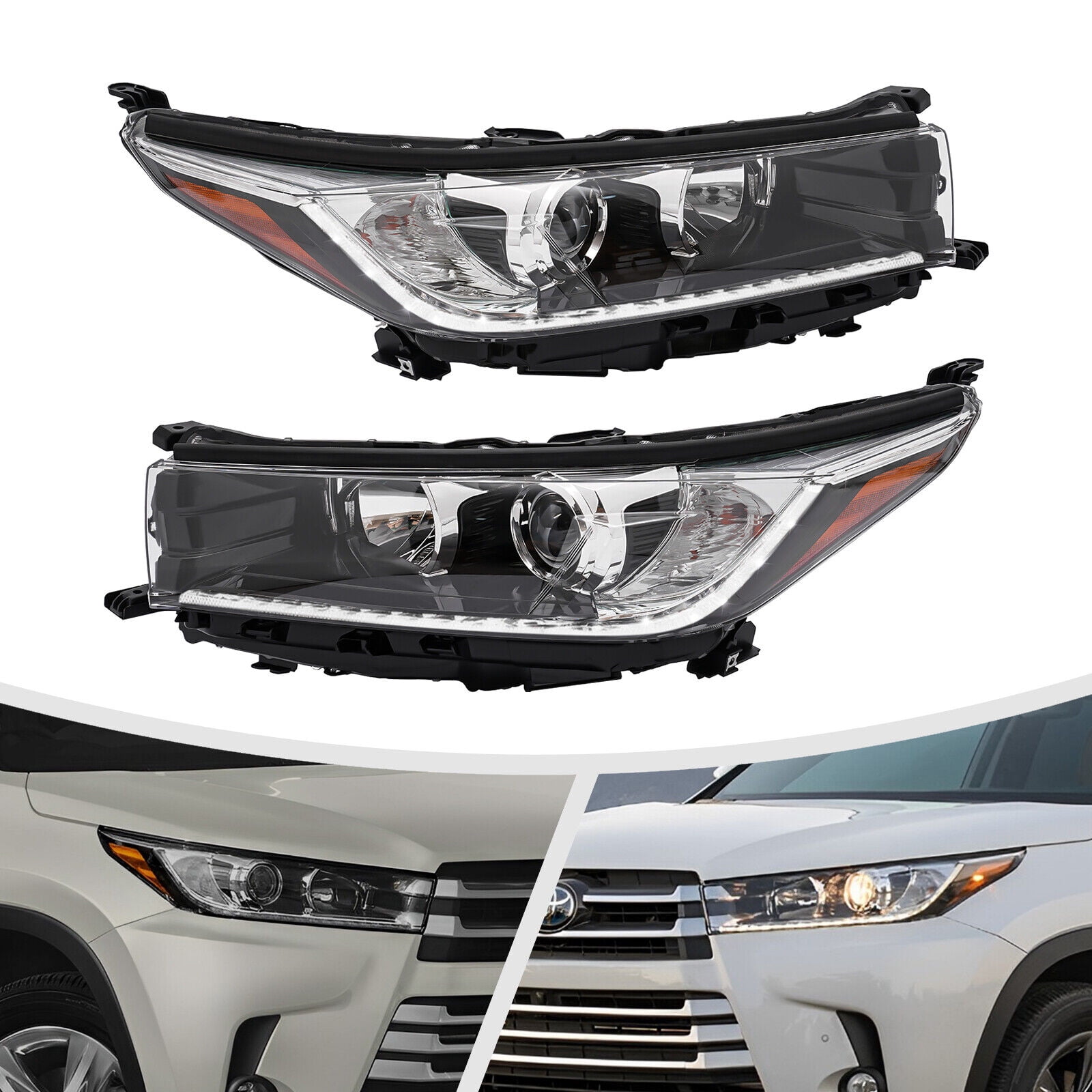 For 2017 2018 2019 Toyota Highlander W/ LED DRL Projector Headlights ...