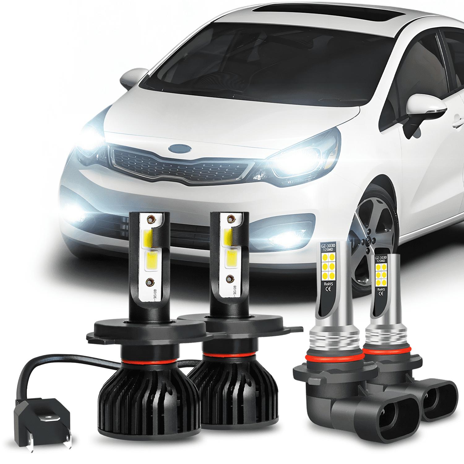 For 2018 2019 2020 Kia Rio Sedan LED Headlight Kit 6000K White High/Low ...