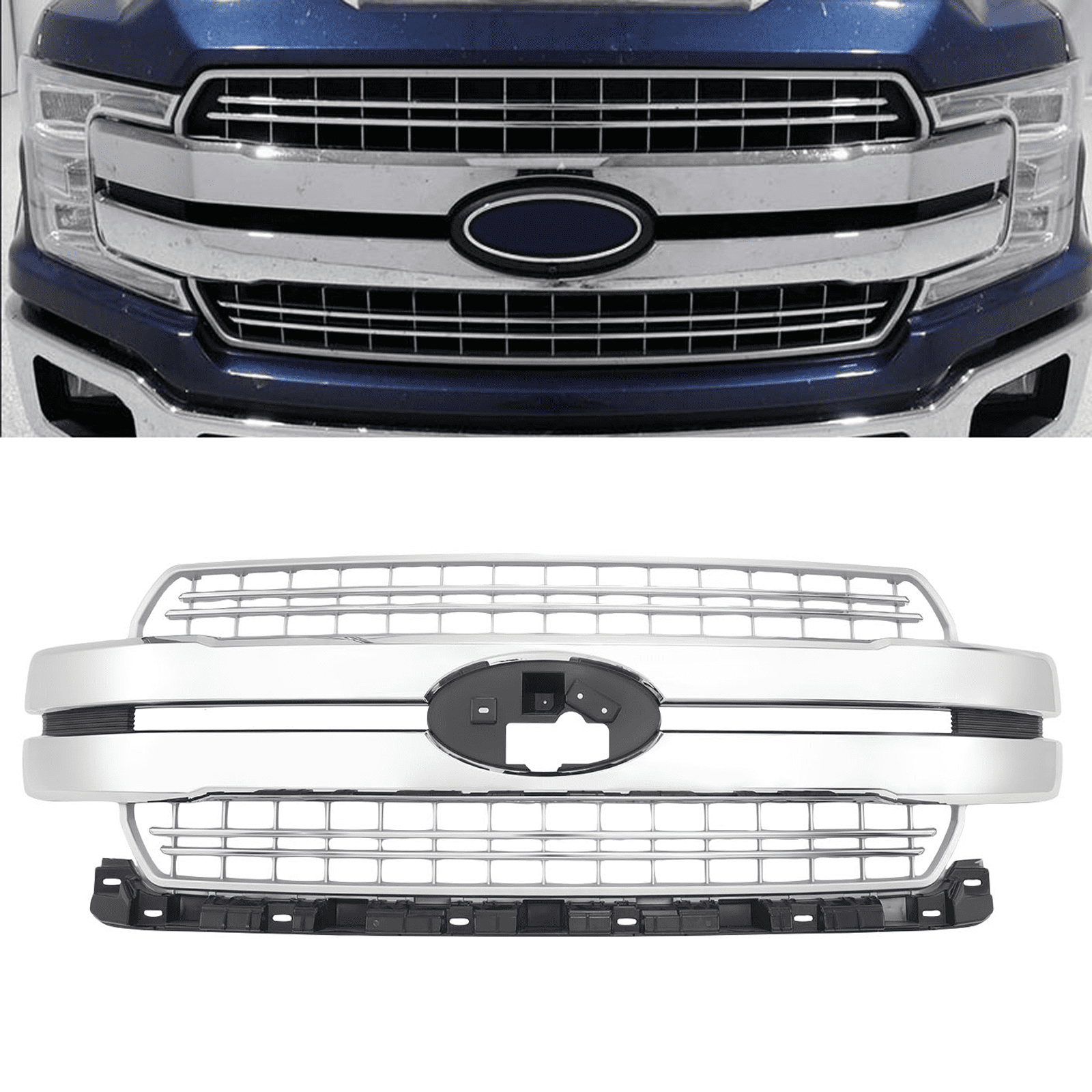 For 2018-2020 Ford F-150 Chrome Front Bumper Grille Lariat Style Satin ...