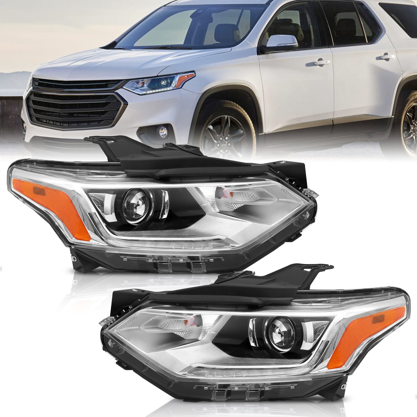 For 2018-2021 Chevy Traverse HID/Xenon Type LED DRL Projector Headlights Headlamps - Walmart.com