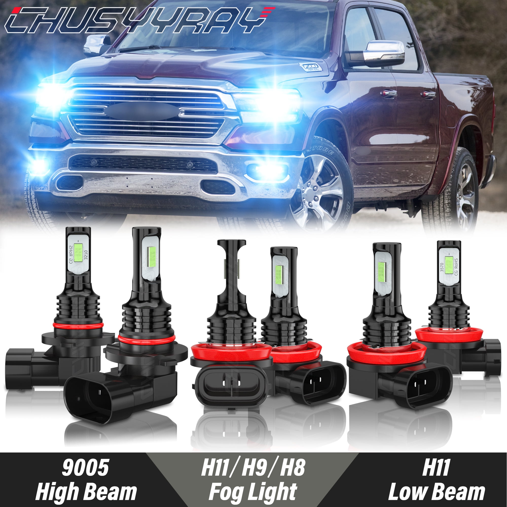 For 2019 2020 2021 RAM 1500 LED Headlight Hi-Lo Beam Fog Light Bulbs ...