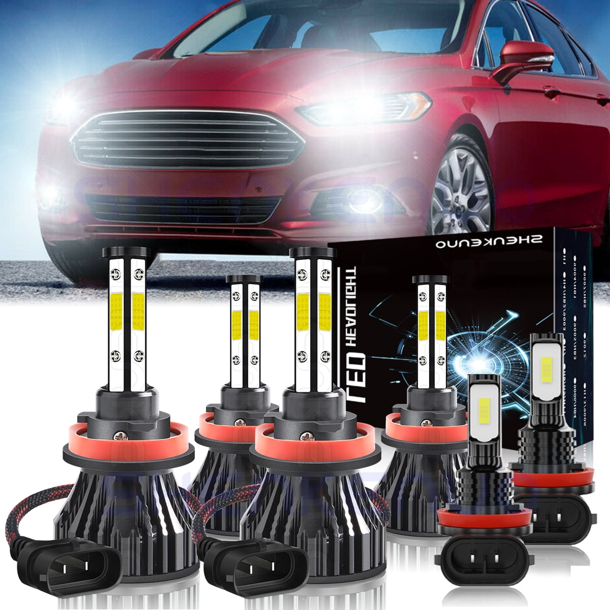 For 2019-2020 Ford Fusion LED Headlight Bulbs 4-side H9 H11 High Low ...