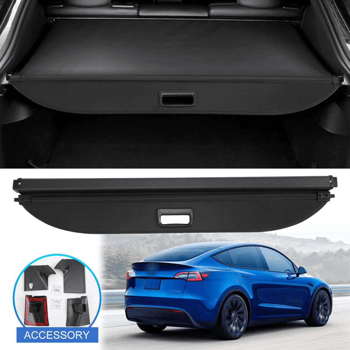 For 2020-2022 Tesla Model Y Retractable Trunk Cargo Cover Luggage Shade ...