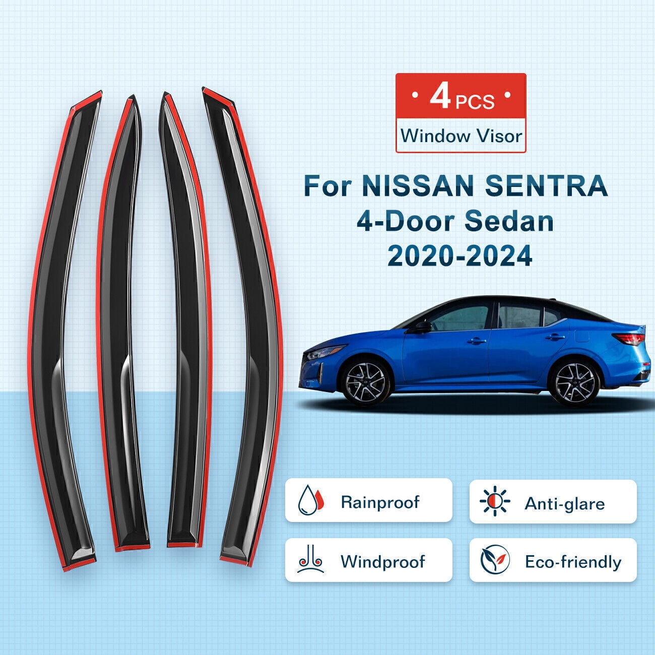 For 2020-2024 Nissan Sentra JDM Mugen Style Window Visors Rain Guards ...