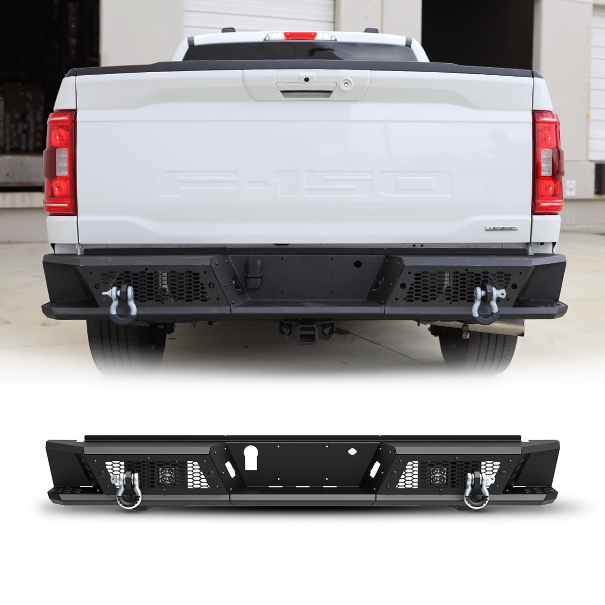 For 2021-2023 Ford F-150 Exclude Raptor Rear Bumper w/2*Shackles+2*LED ...