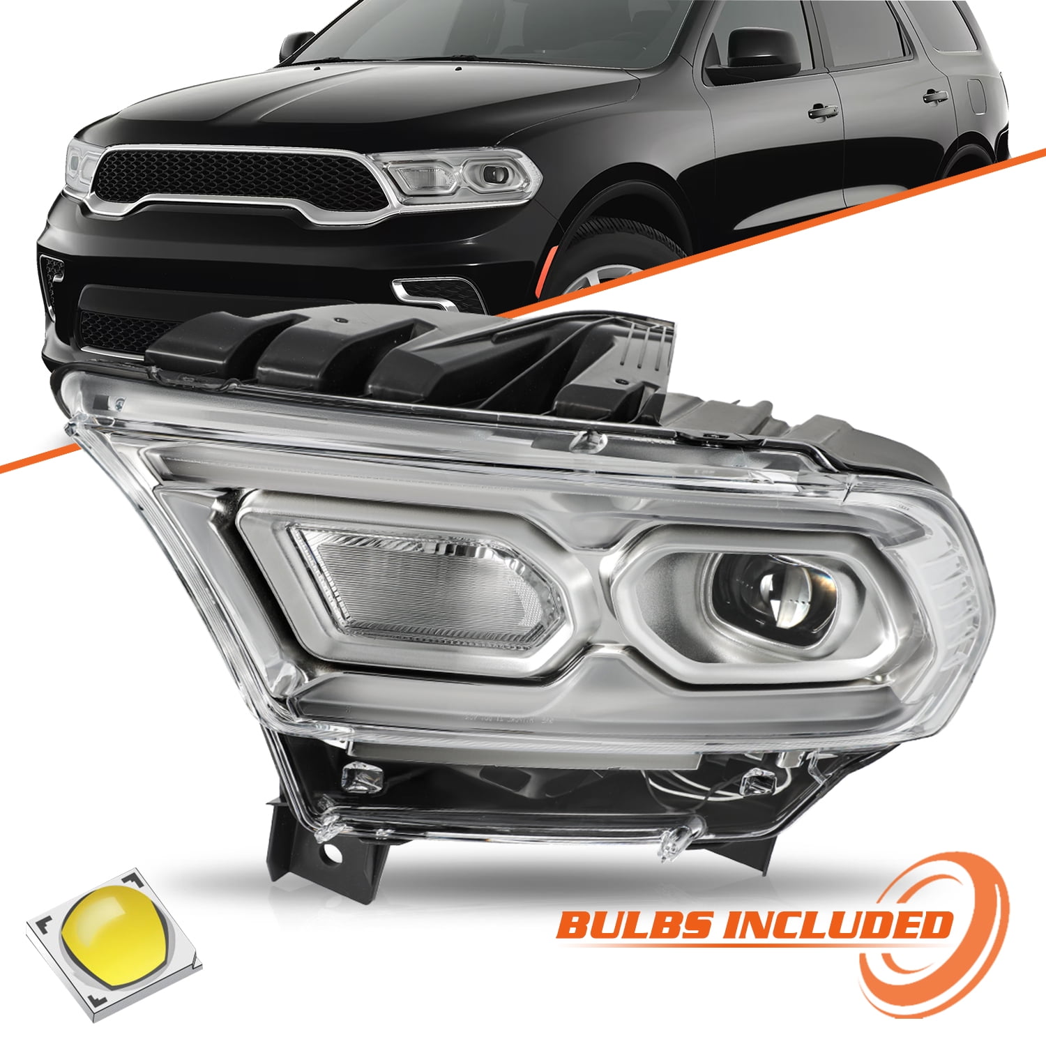 For 2021-2024 Dodge Durango Chrome w/Halogen Turn Signal LED Headlight ...