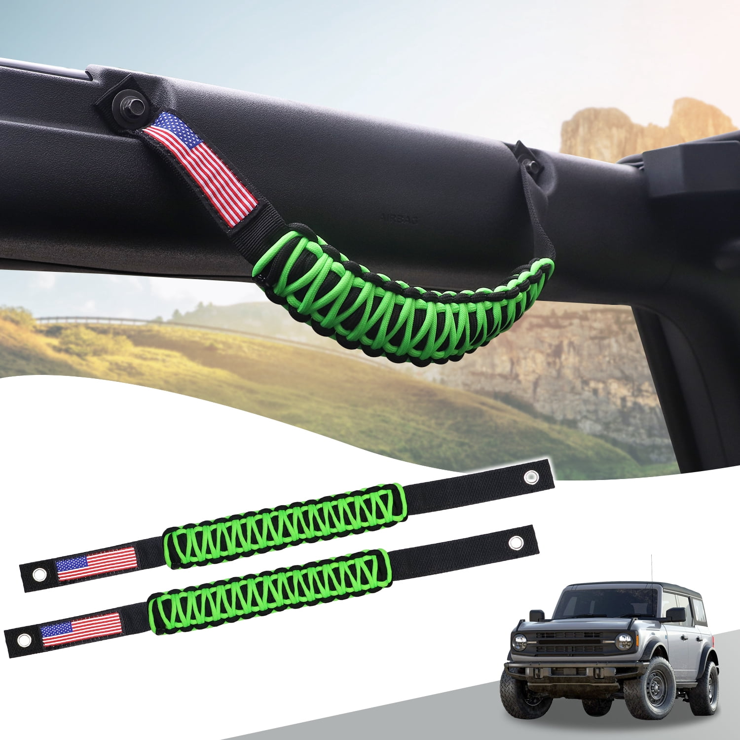 For 2021-2024 Ford Bronco Accessories Roll Bar Grab Handles Paracord ...