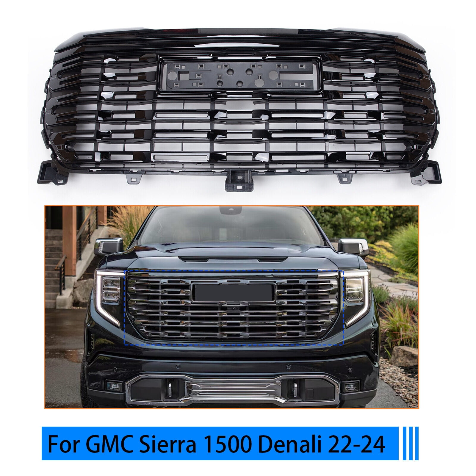For 2022 2023 2024 GMC Sierra 1500 Denali Front Upper Grille Black OEM ...