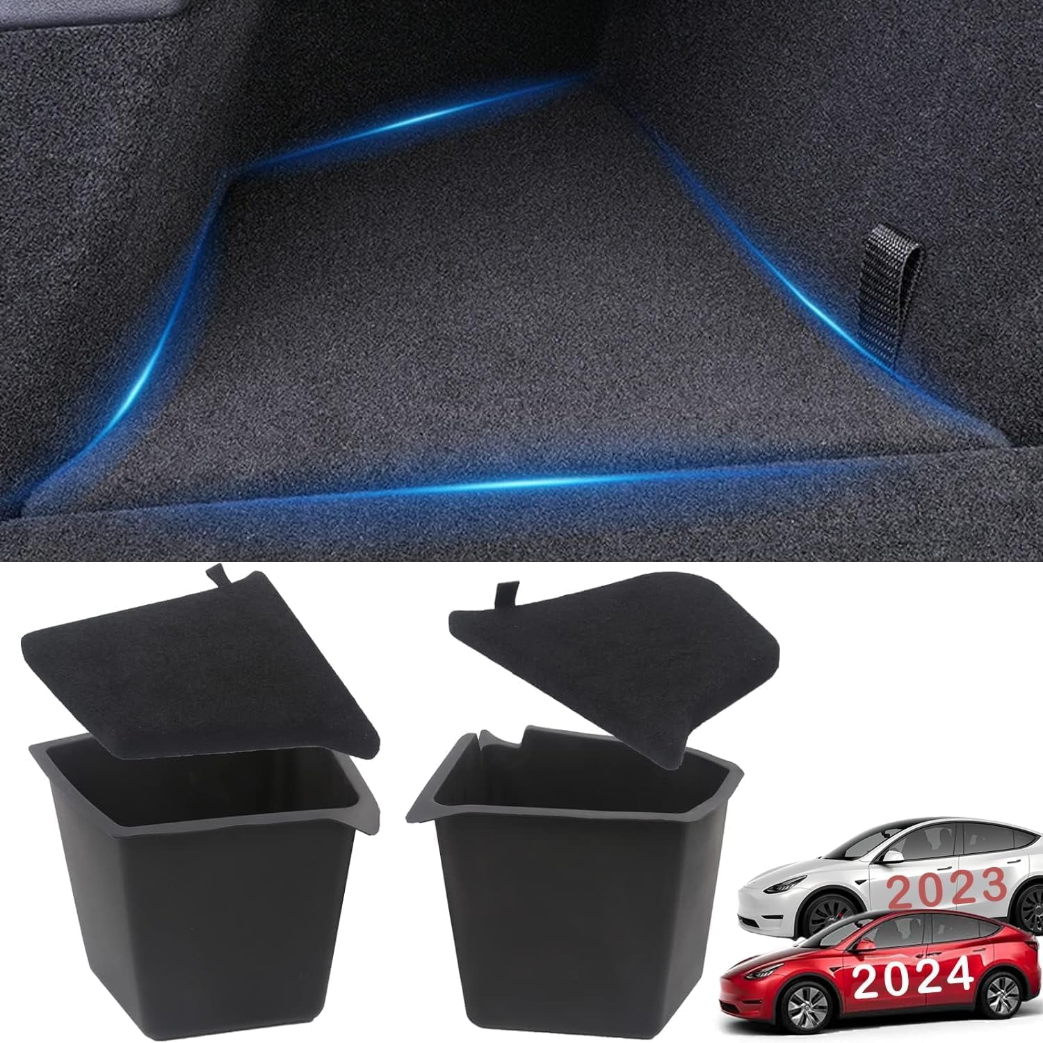 For 2022-2024 Tesla Model Y Rear Trunk Organizer Storage Bins with Lids ...