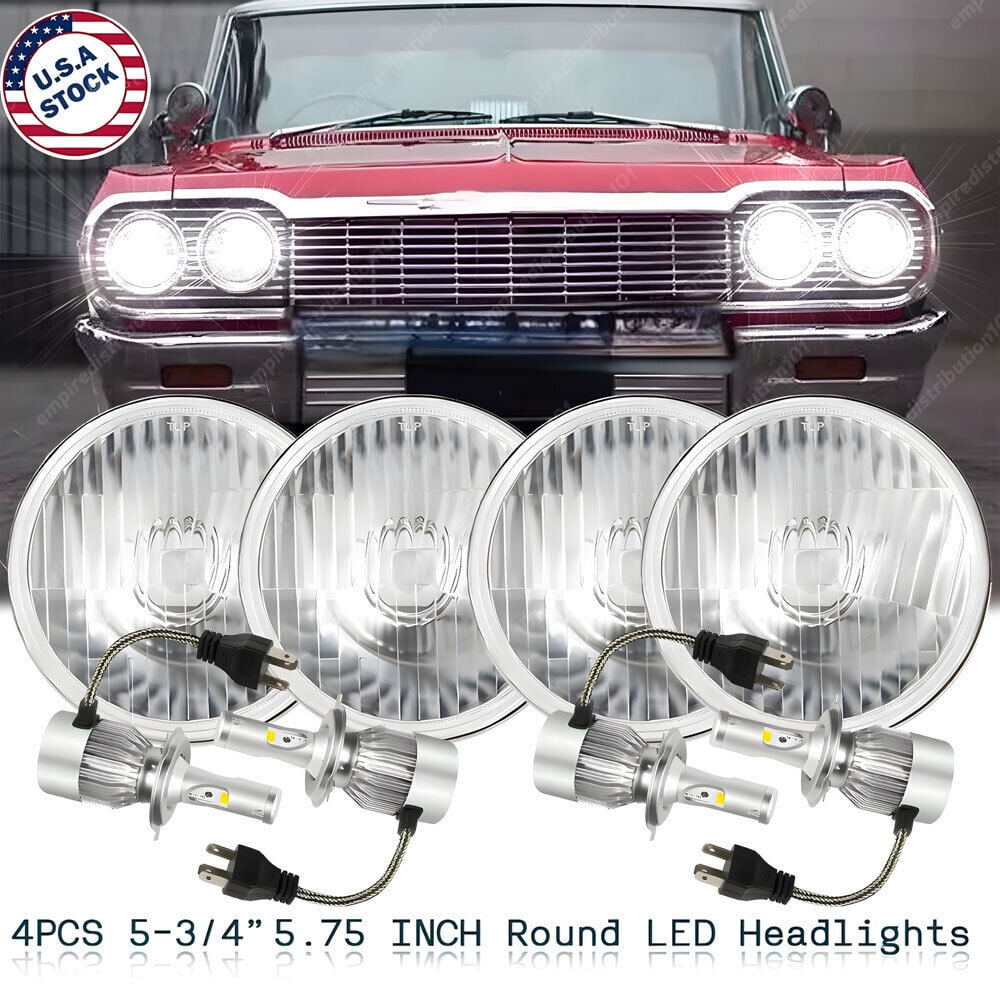 For 58-75 Chevy Impala El Camino 4PCS 5.75" 5 3/4 LED Headlights Halo ...
