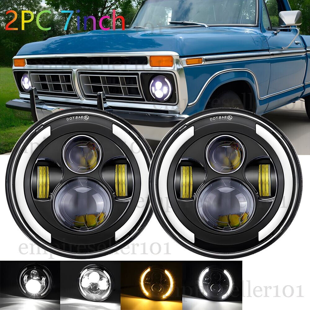 For 69-78 Ford F100 F150 F250 Pair 7inch Round LED Headlights Halo High ...